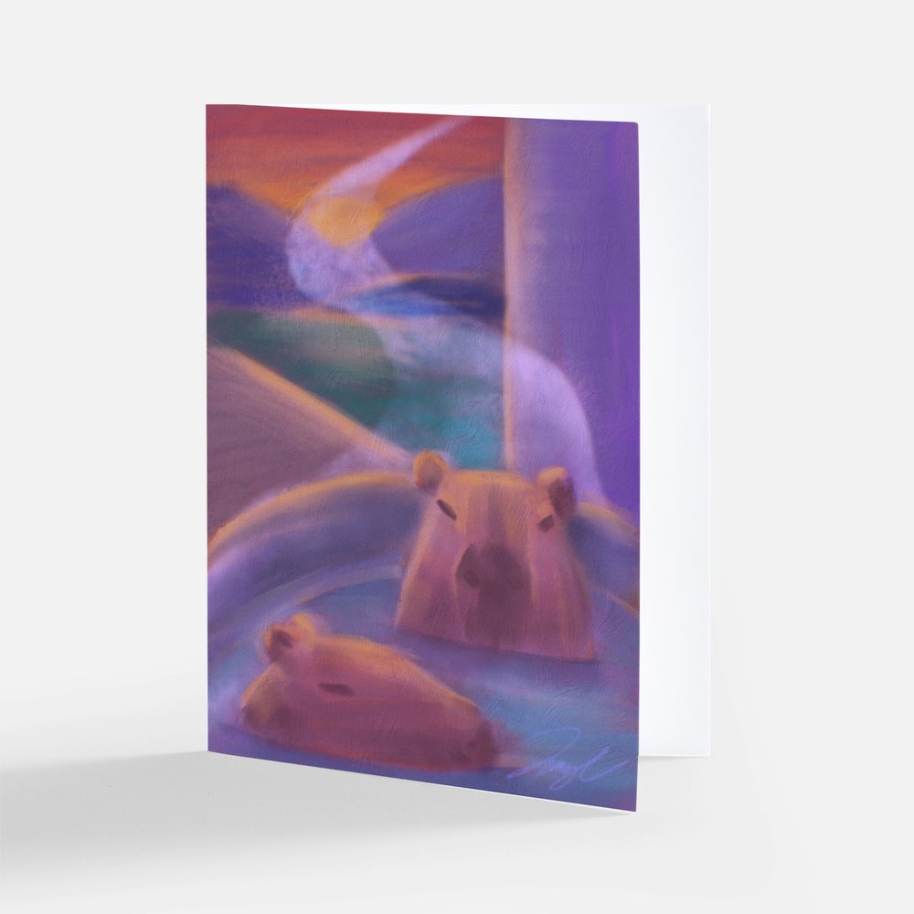 Capybaras in a Bath Greeting Card - Blank Card with Capybaras Relax...