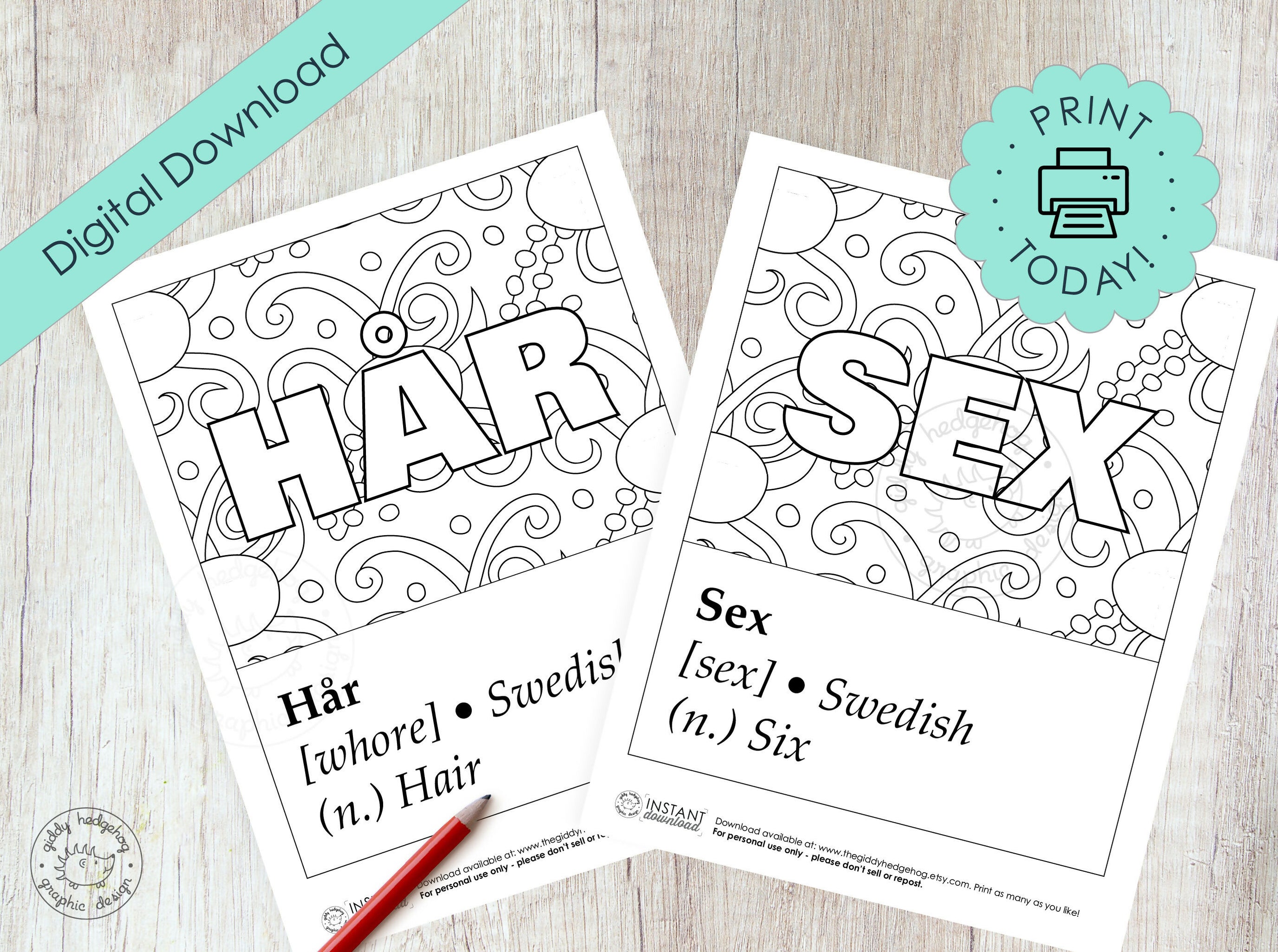 Printable Coloring Page, Learn Swedish, Swedish Bad Words, Swedish ...