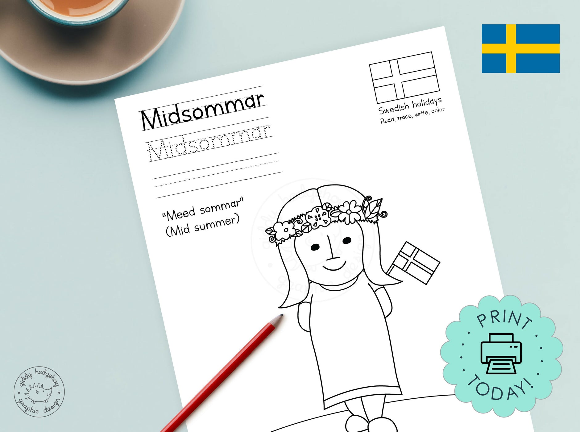Midsummer coloring, Sweden Coloring Page, Midsommar Pyssel, Midsumm...