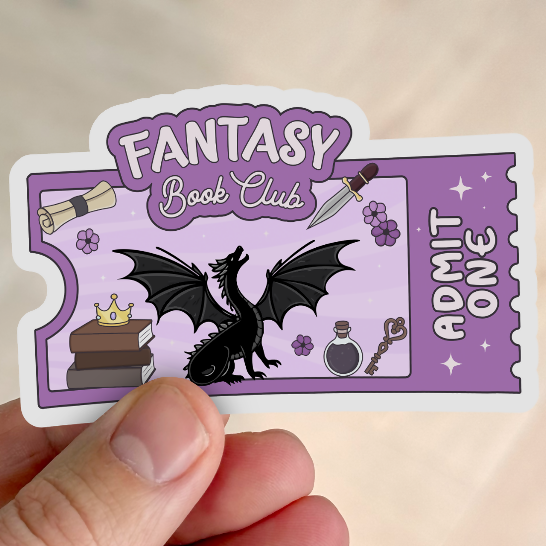 Fantasy Reader Book Club Sticker | Laminated Waterproof Vinyl Die C...