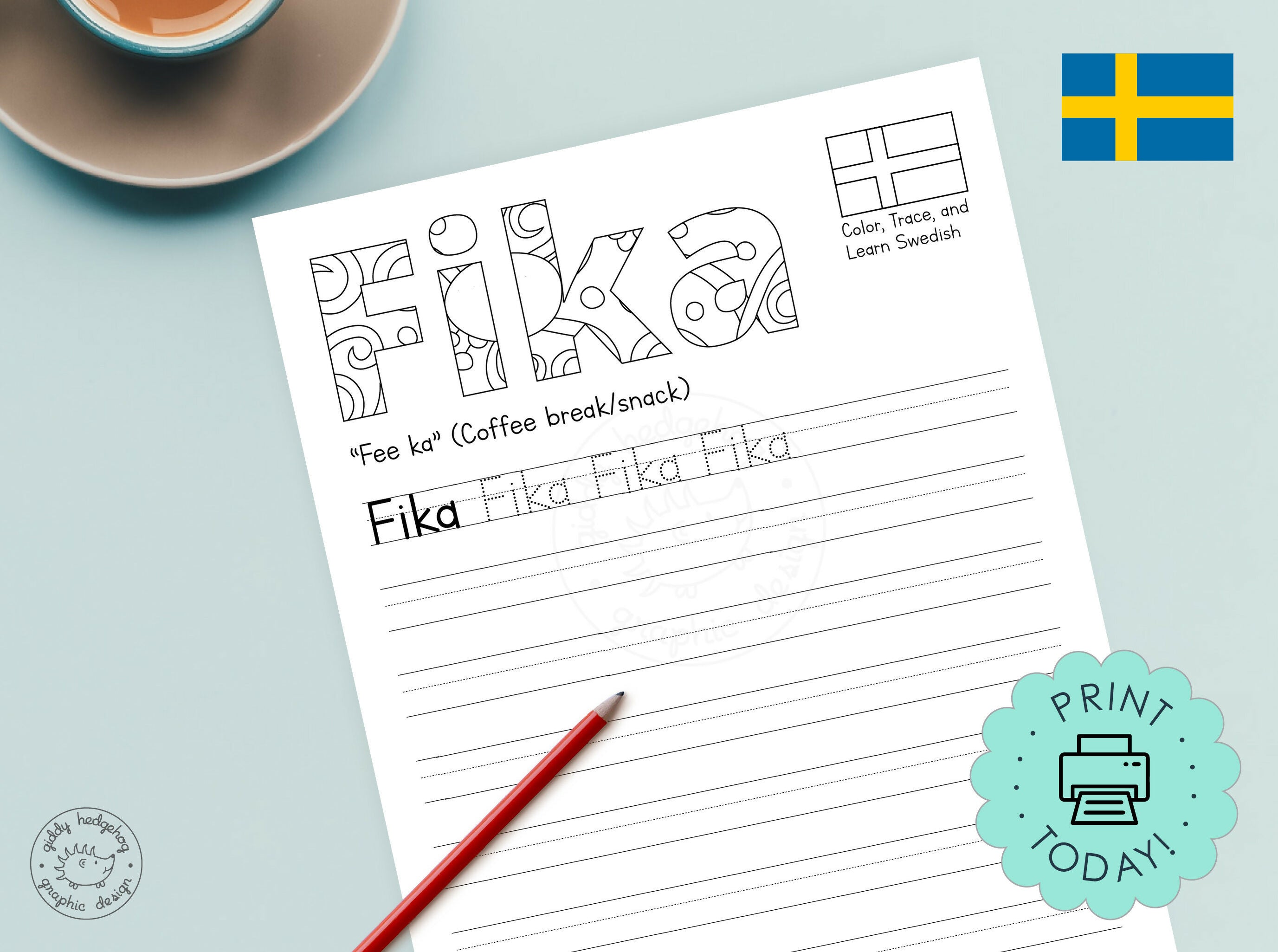 Printable Coloring Page, Learn Swedish, Tracing Page, Swedish Words...