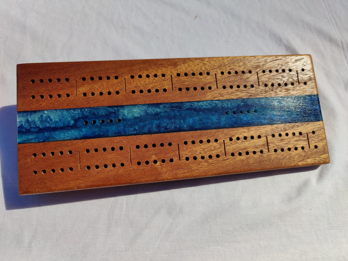 Mahogany Cribbage Board With Epoxy Resin Accent • Travel Size Cribb...