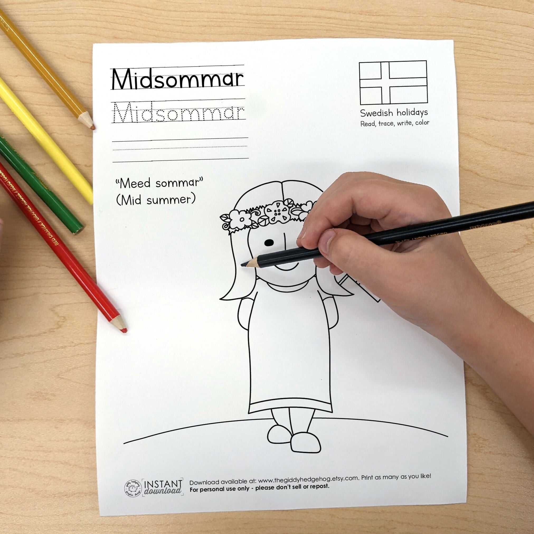 Midsummer coloring, Sweden Coloring Page, Midsommar Pyssel, Midsumm...