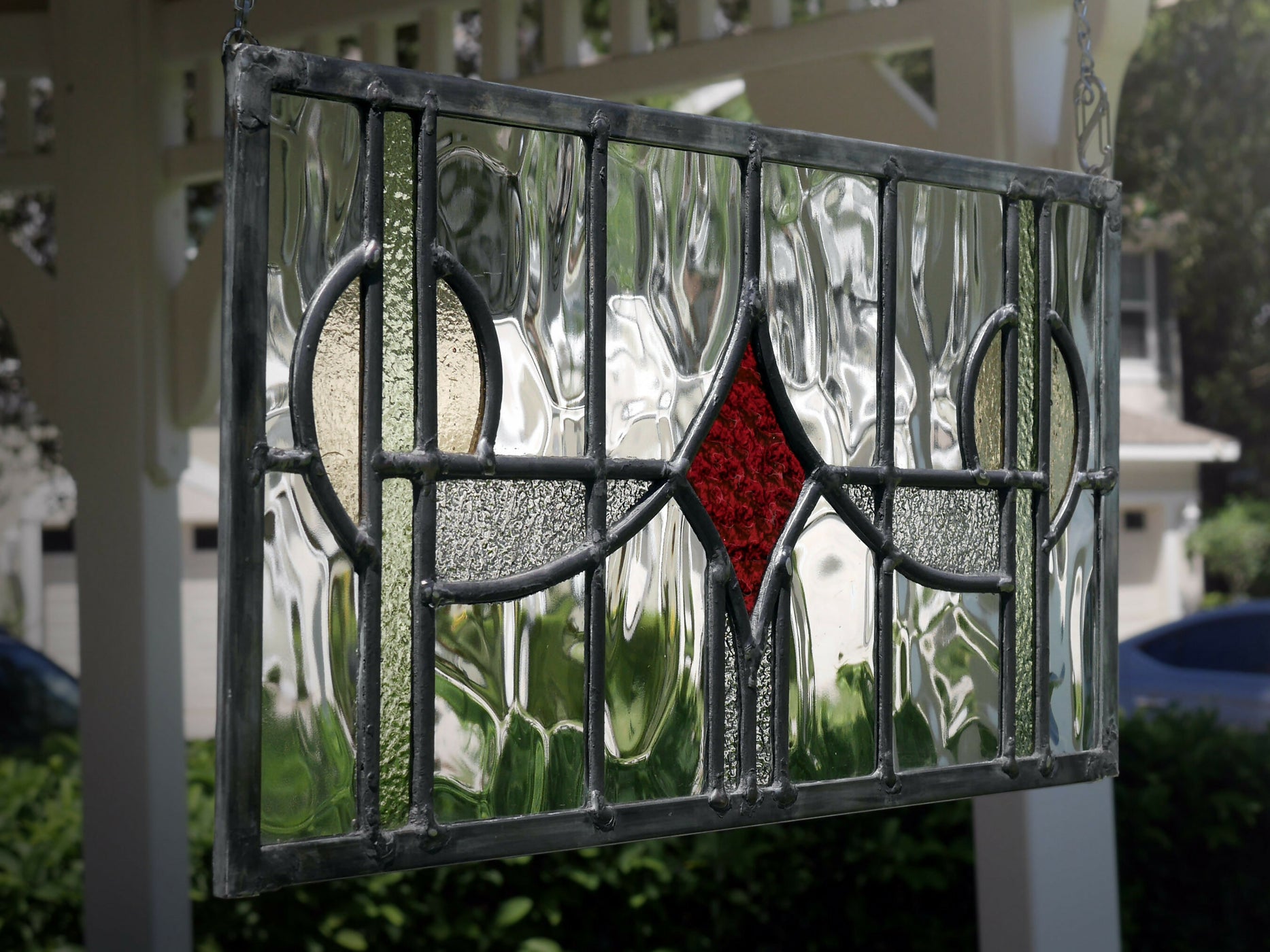 English Style Leaded Glass Panel, Stained Glass Transom, Clear Red ...