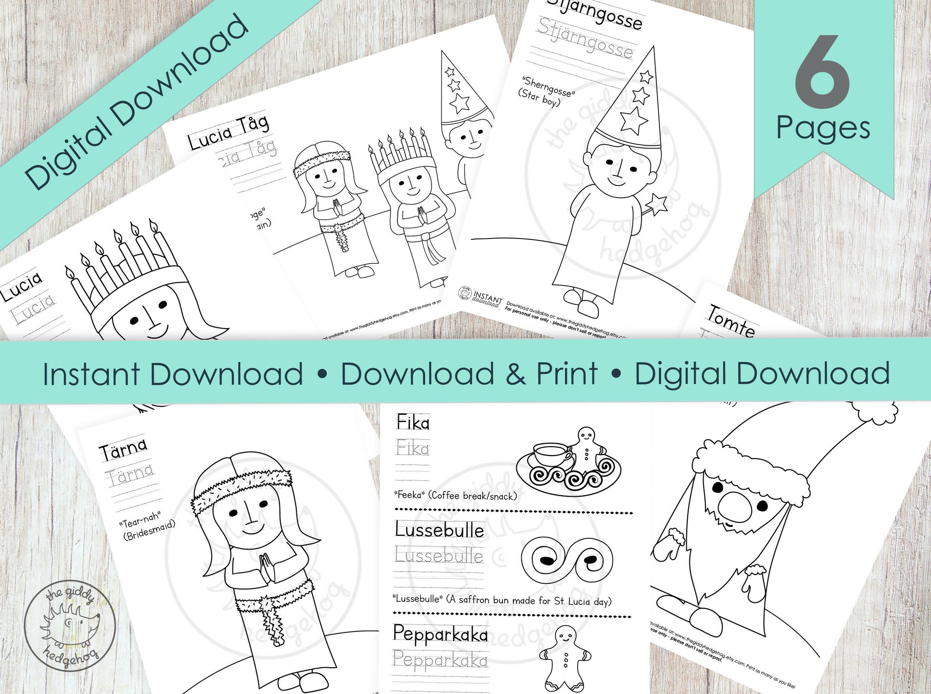 DIY Printable St Lucia Coloring Page, Swedish Kids, Saint Lucia, Sa...