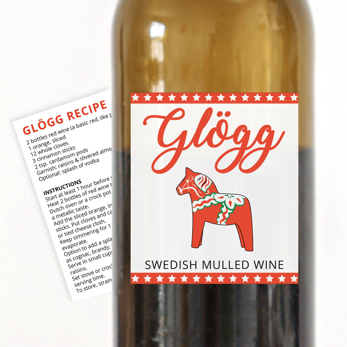 Printable DIY Mulled Wine Bottle Label, Swedish Glögg Bottle Sticke...