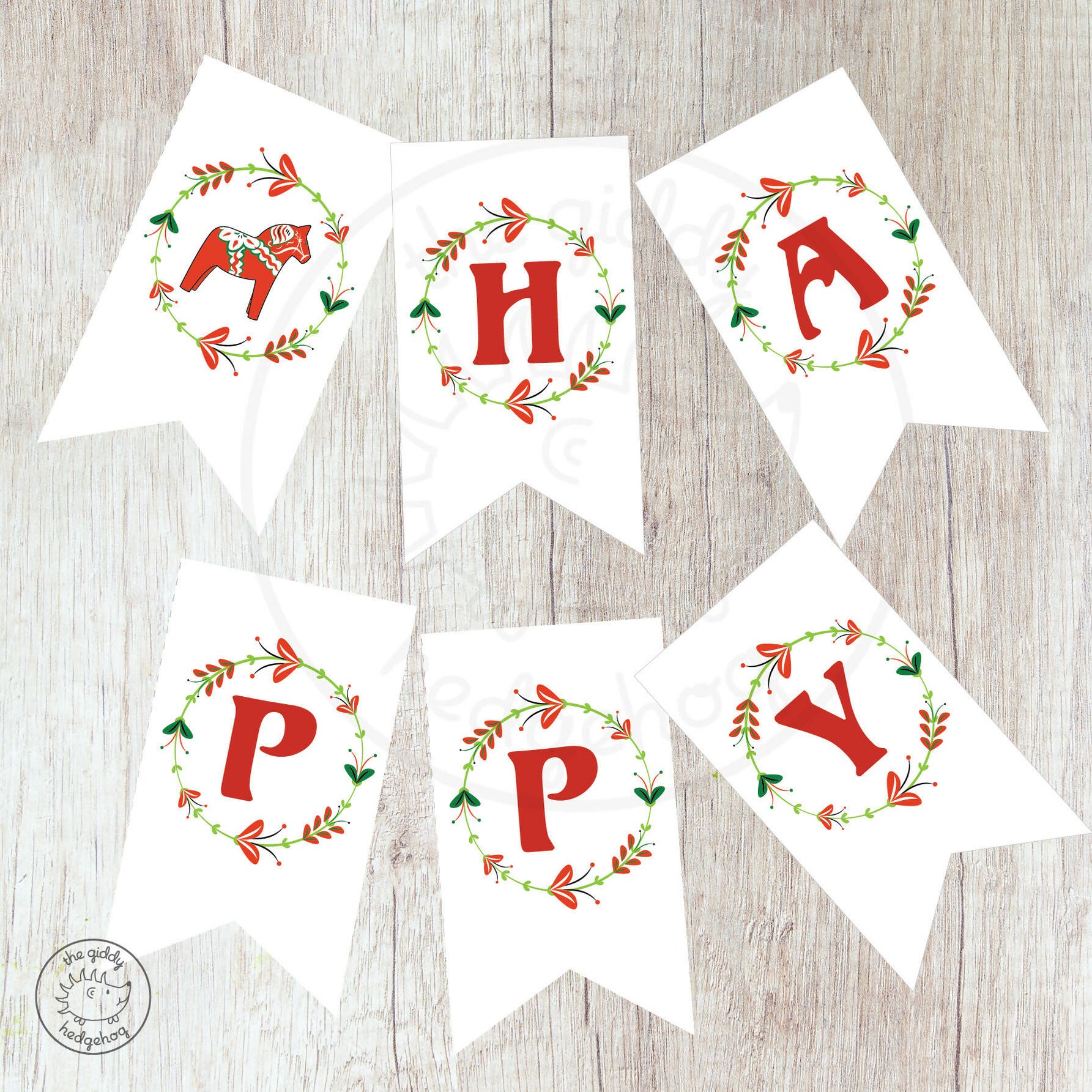 Printable Swedish Banner, Dala Horse Banner, Swedish Christmas, God...