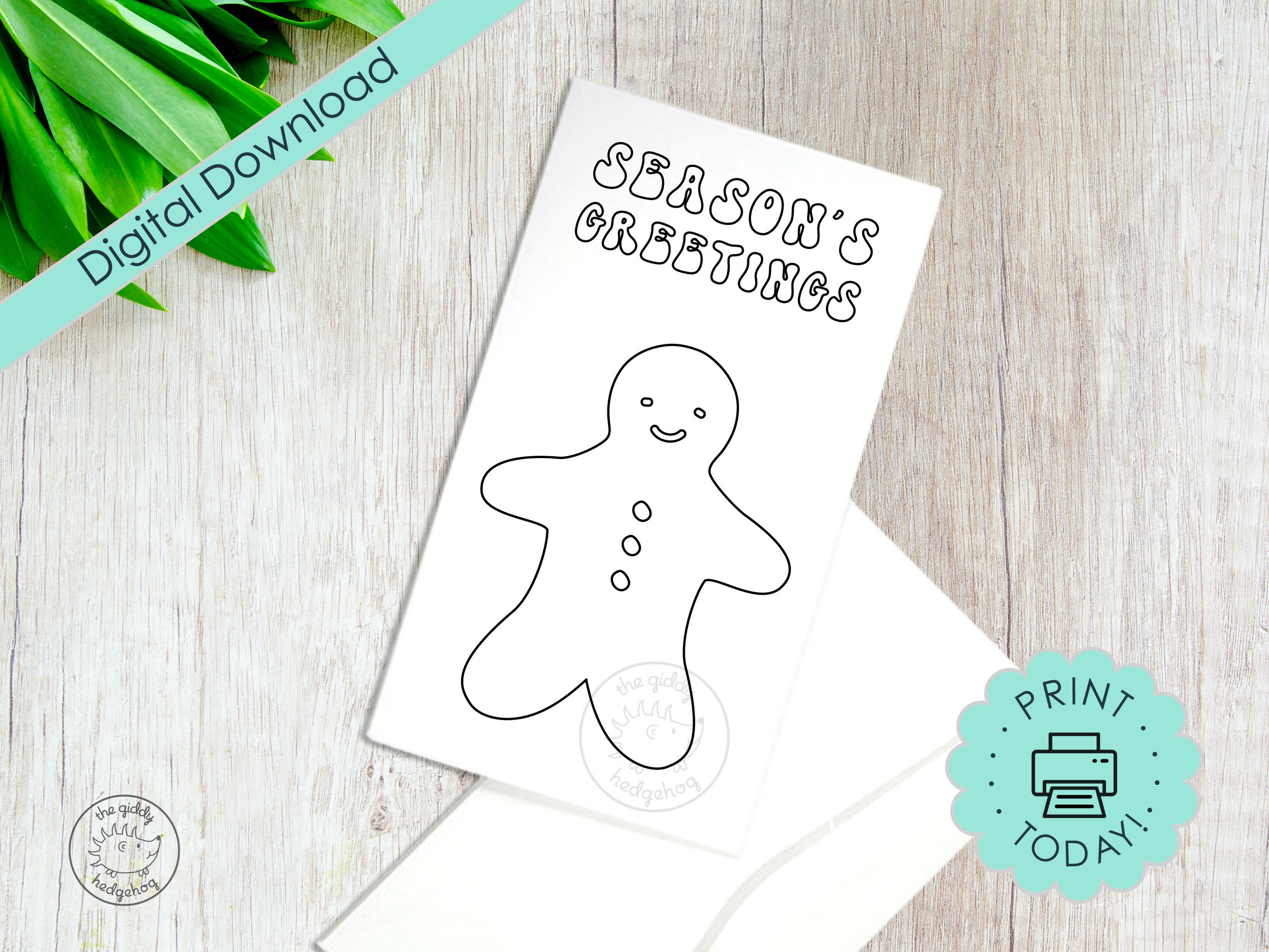 DIY Printable Holiday Gingerbread Man Coloring Page Greeting Card f...